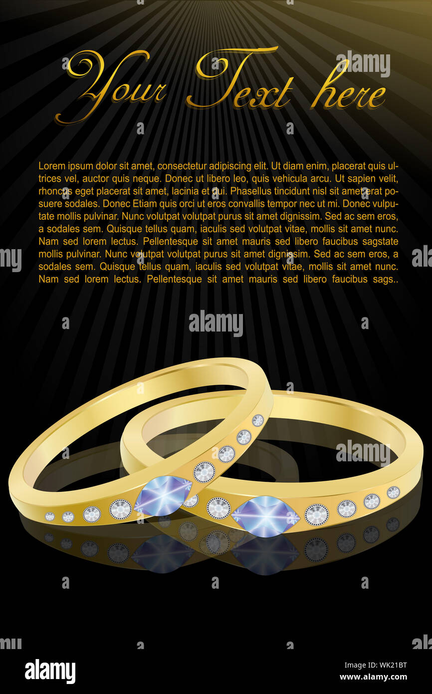 illustration of gold wedding rings in abstract background with sample ...
