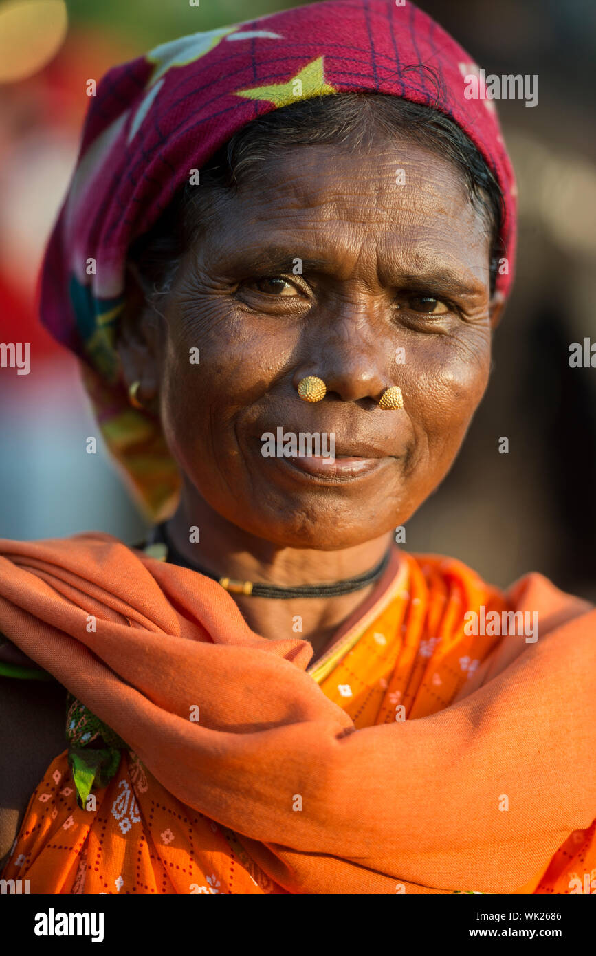 Portrait of a Tribal Lady during Dussera Procession near Jagdalpur ...