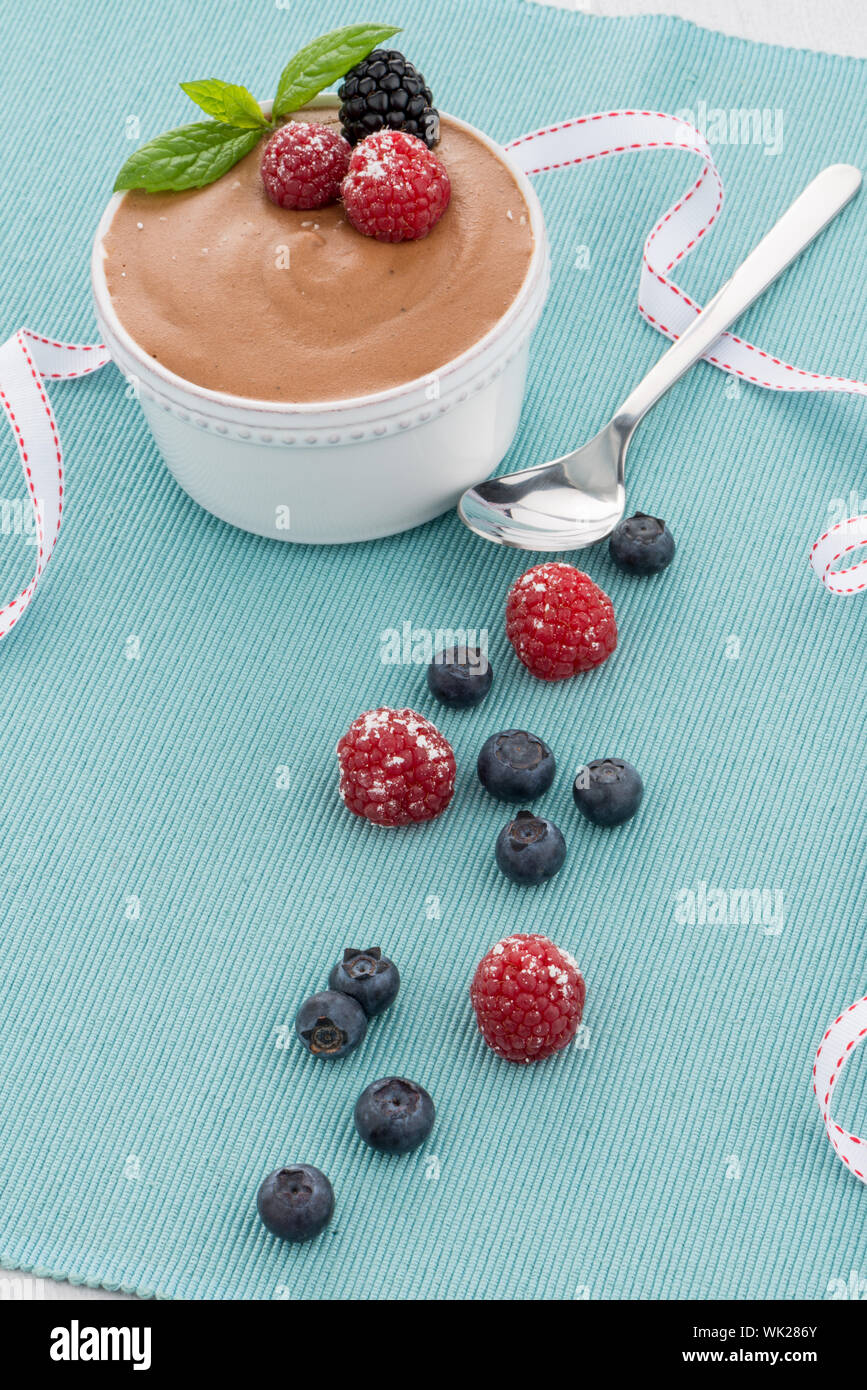 Chocolate mousse and red fruits Stock Photo - Alamy