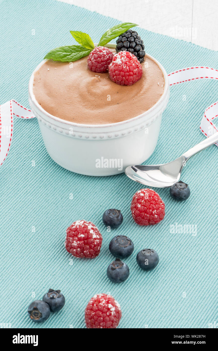 Chocolate mousse and red fruits Stock Photo - Alamy