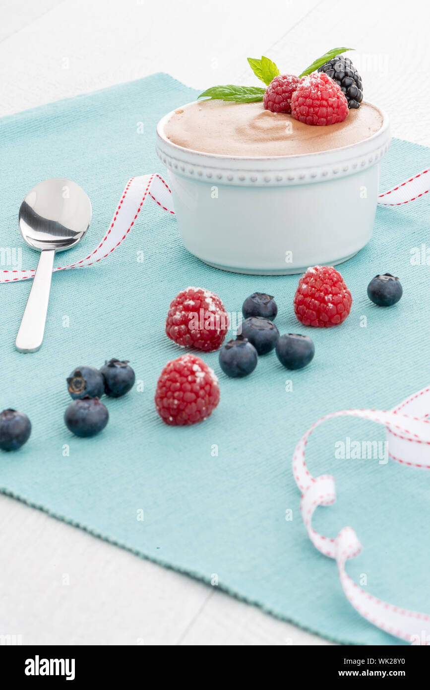 Chocolate mousse and red fruits Stock Photo - Alamy