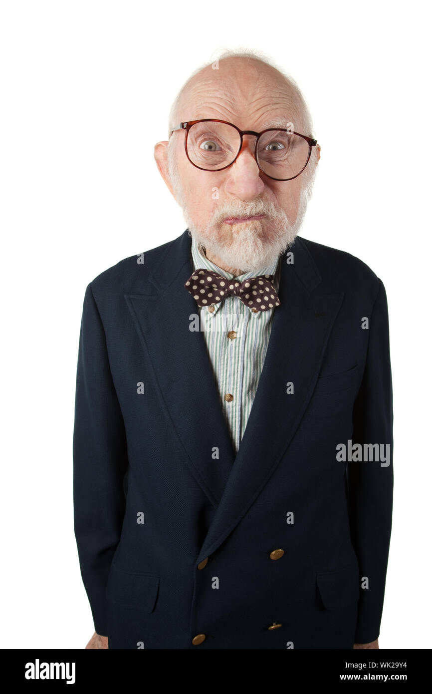 Obnoxious Senior Man with Bow Tie on White Background Stock Photo - Alamy