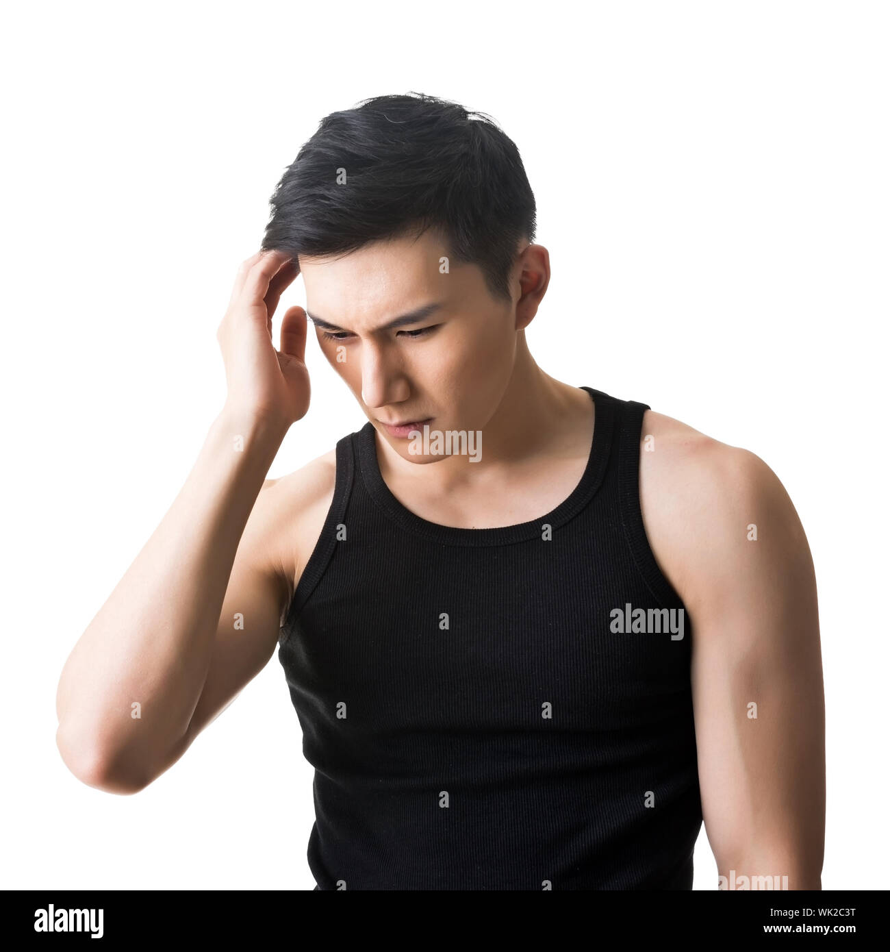 Worried young man, closeup portrait on white background Stock Photo - Alamy