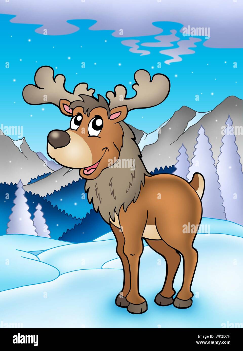Winter theme with reindeer - color illustration Stock Photo - Alamy