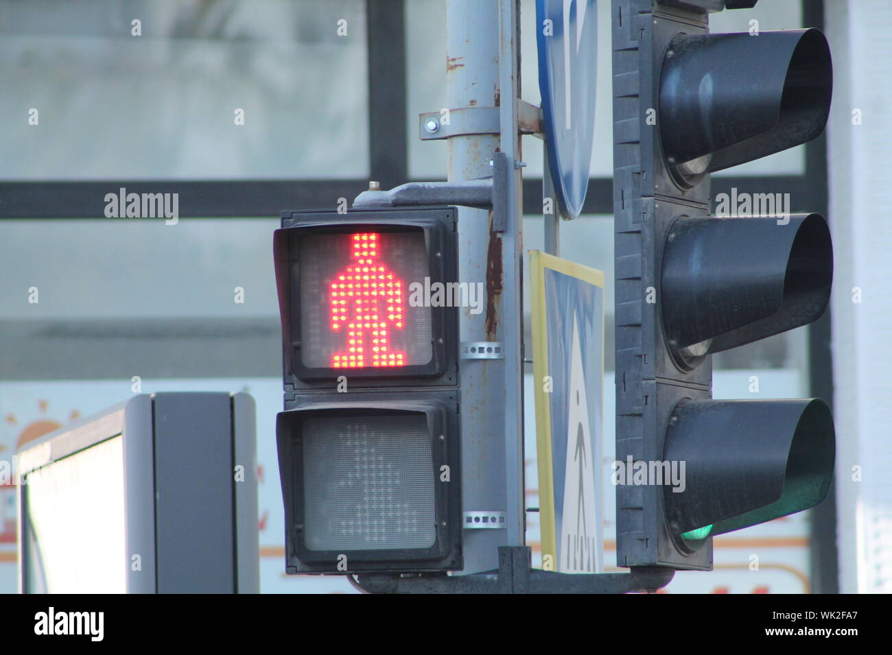 Red Illuminated Pedestrian Sign Stock Photo - Alamy