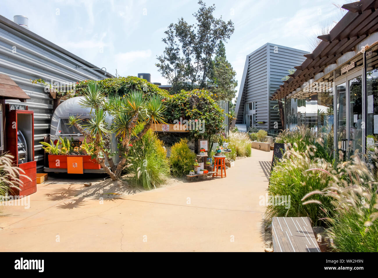 A view of the rustic landscape that makes up The Camp shopping center ...