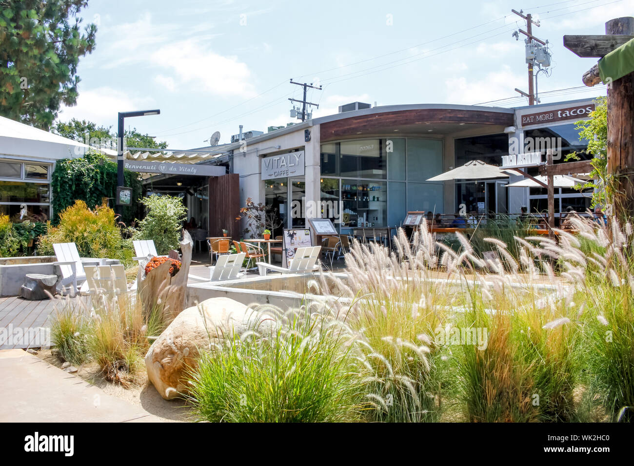 A view of the rustic landscape that makes up The Camp shopping center ...