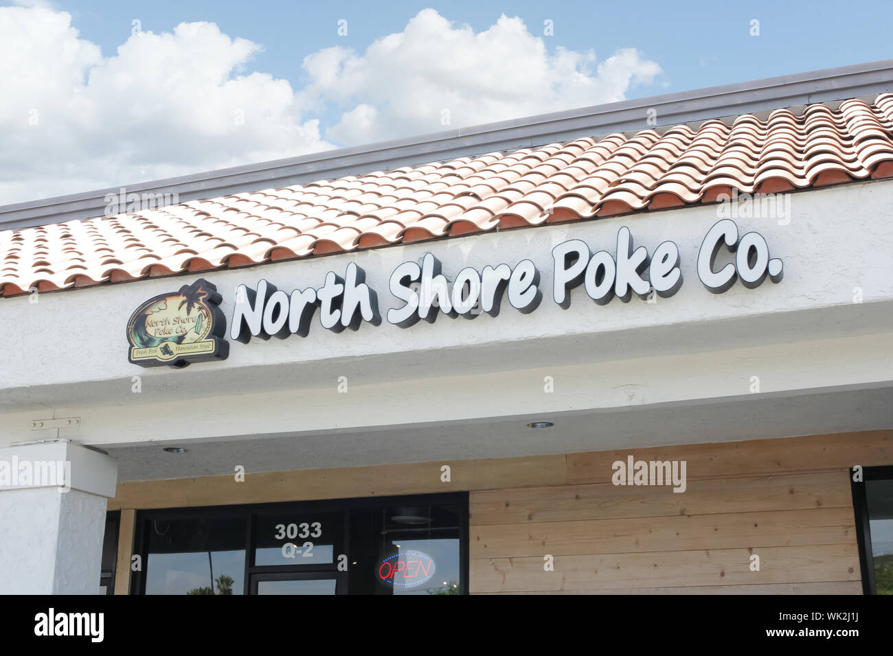 A store front sign for the poke restaurant known as North Shore Poke ...