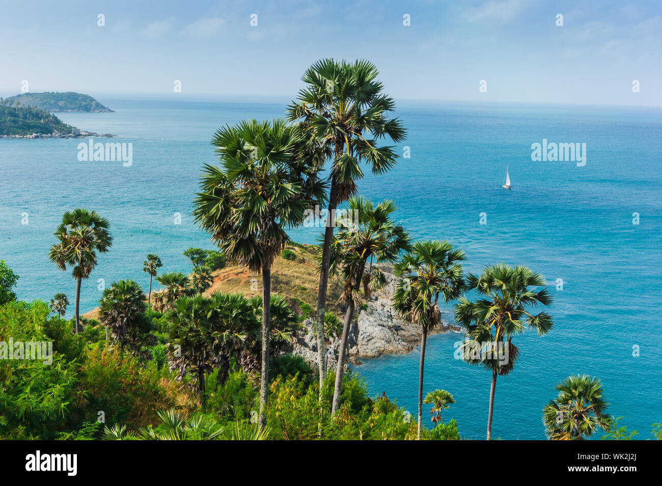 Cape is a mountain of rock that extends into the sea in Phuket ...