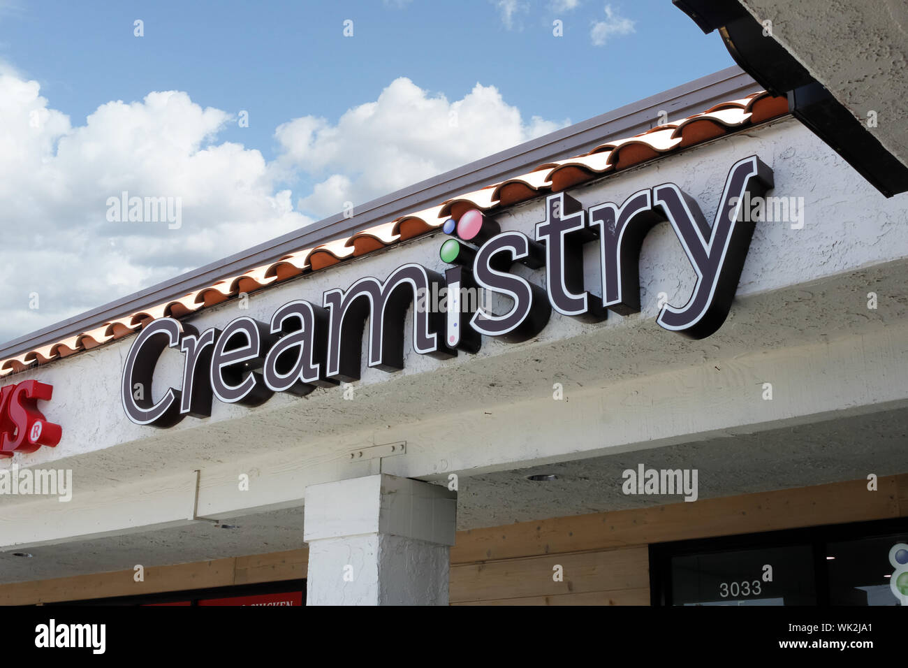 A store front sign for the dessert shop known as Creamistry Stock Photo ...