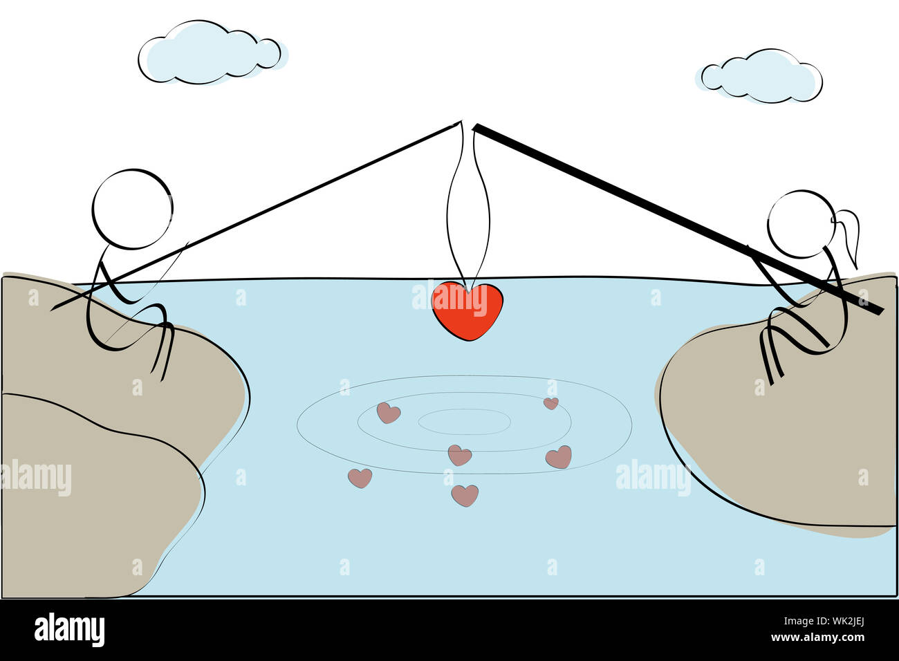 illustration of couple fishing heart Stock Photo - Alamy