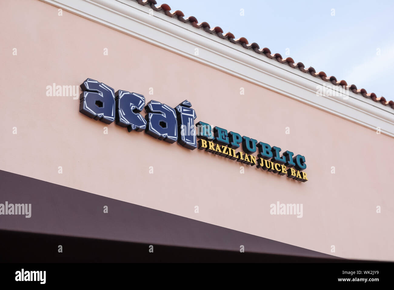 A store front sign for the restaurant known as Acai Republic Stock ...