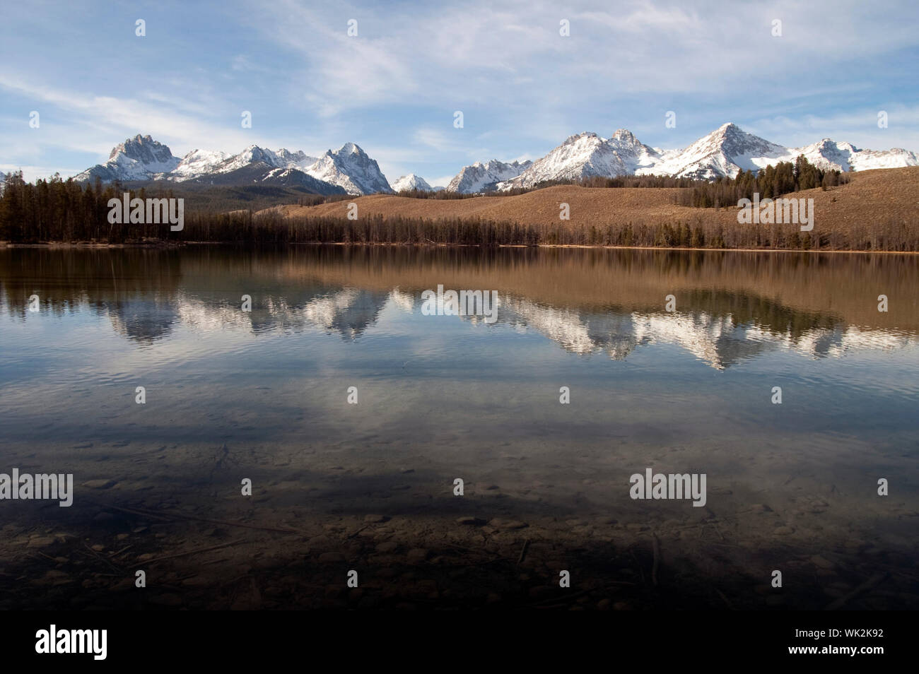 Mountain Reflection in smooth lake water Landscape mountain range Stock ...