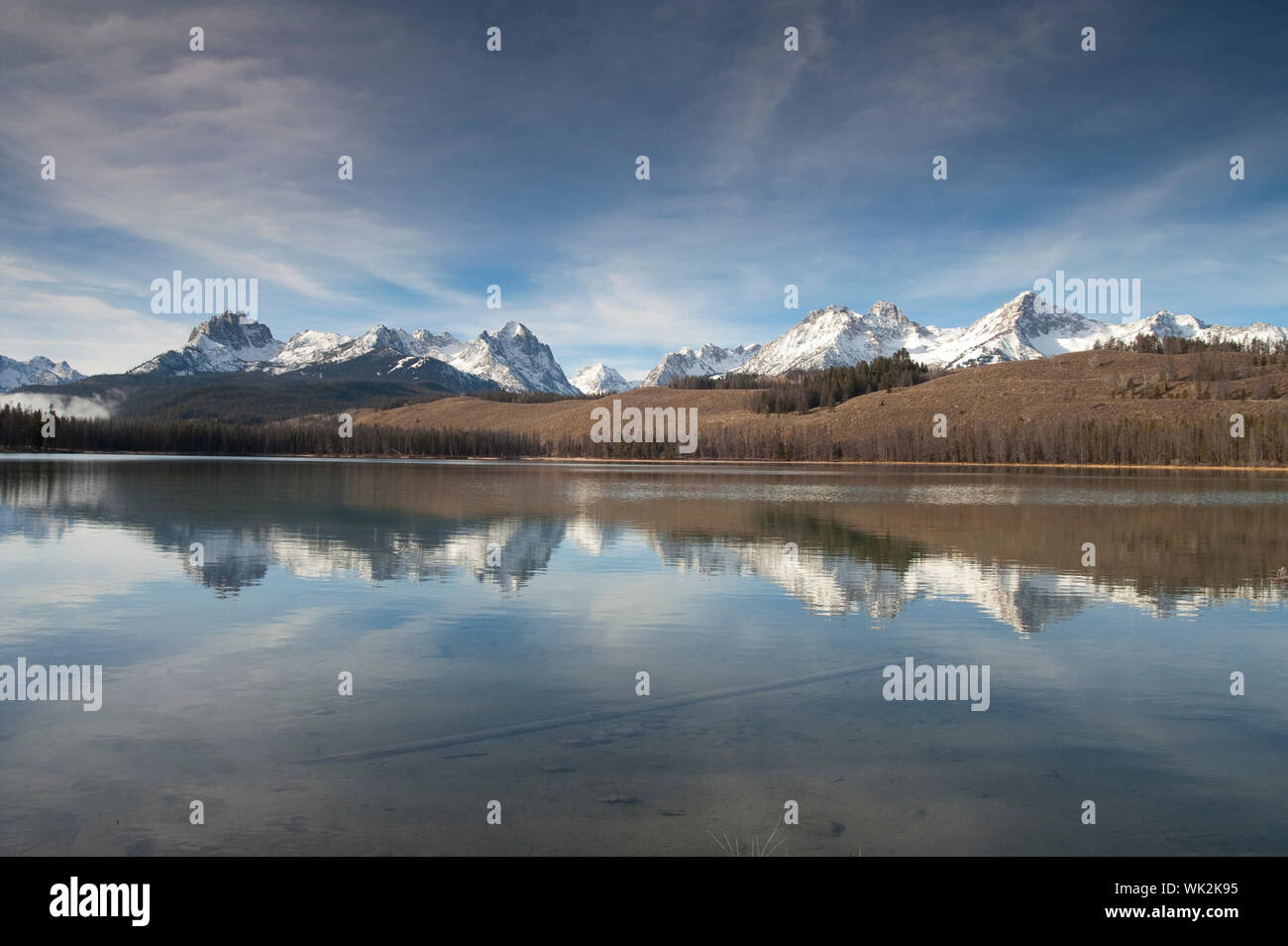 Mountain Reflection in smooth lake water Landscape mountain range Stock ...