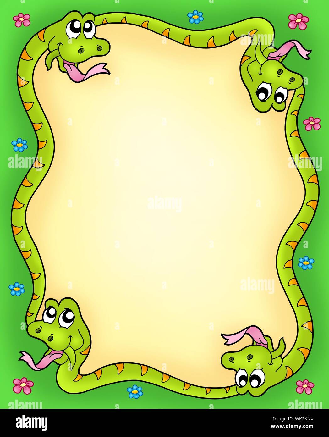 Snake frame with flowers 3 - color illustration Stock Photo - Alamy