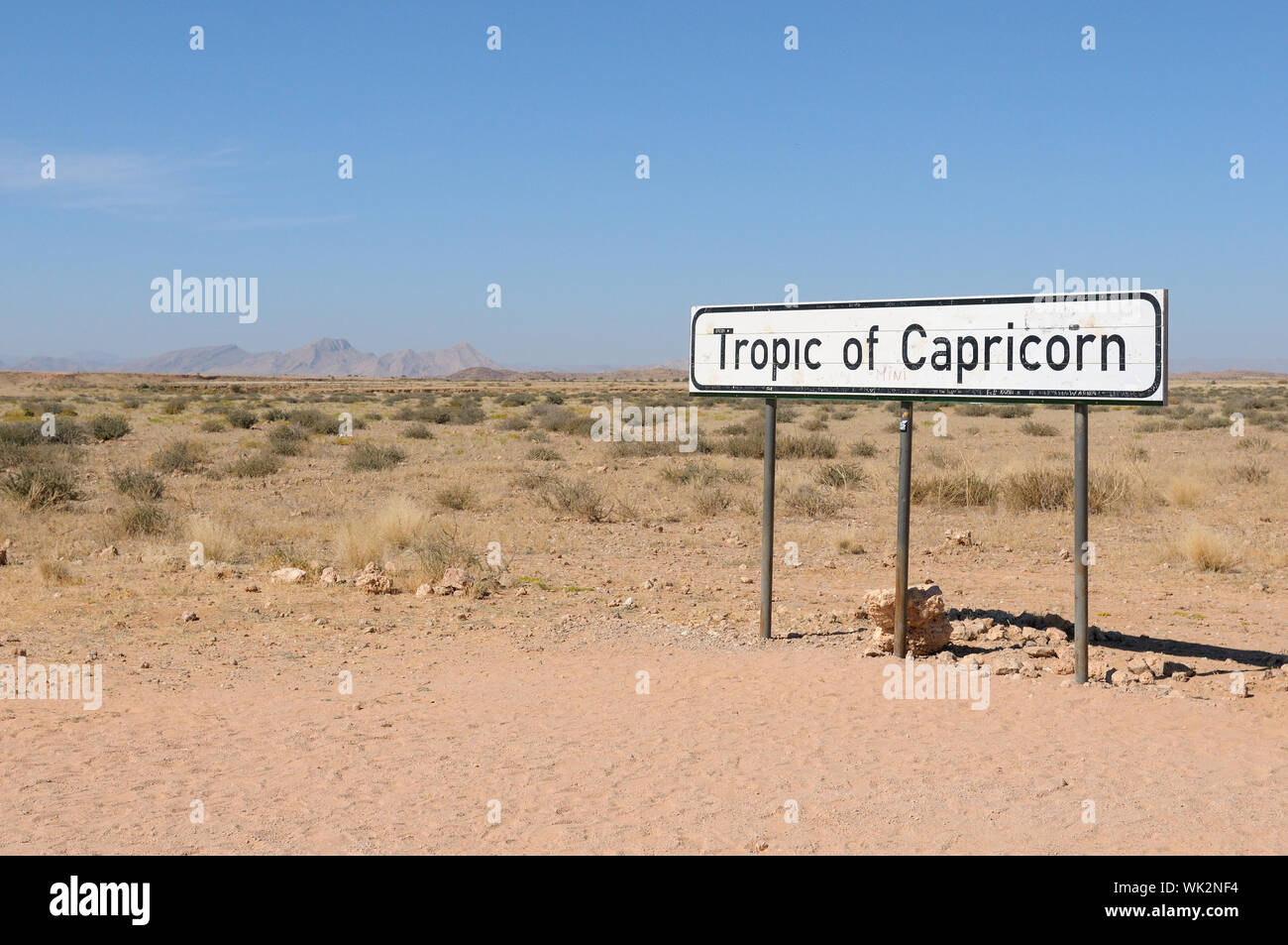 Tropic of Capricorn sign on rhe C14 road in Namibia Stock Photo - Alamy