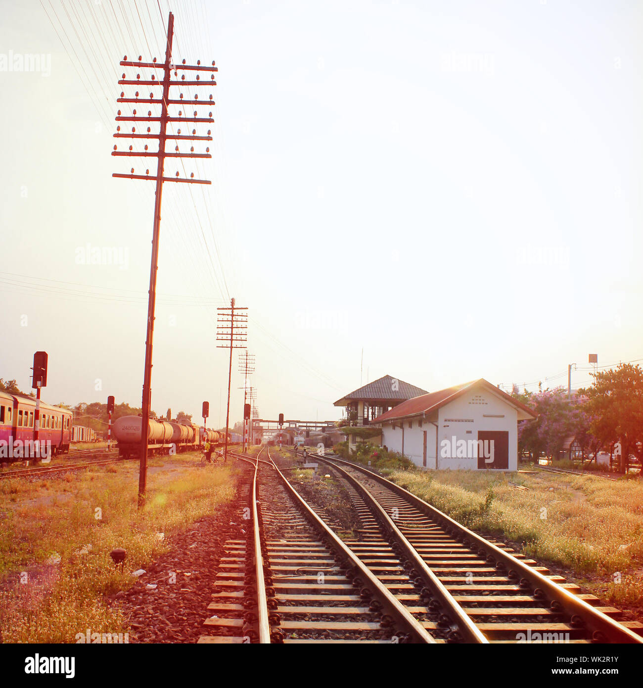 Old railway station with retro filter effect Stock Photo - Alamy