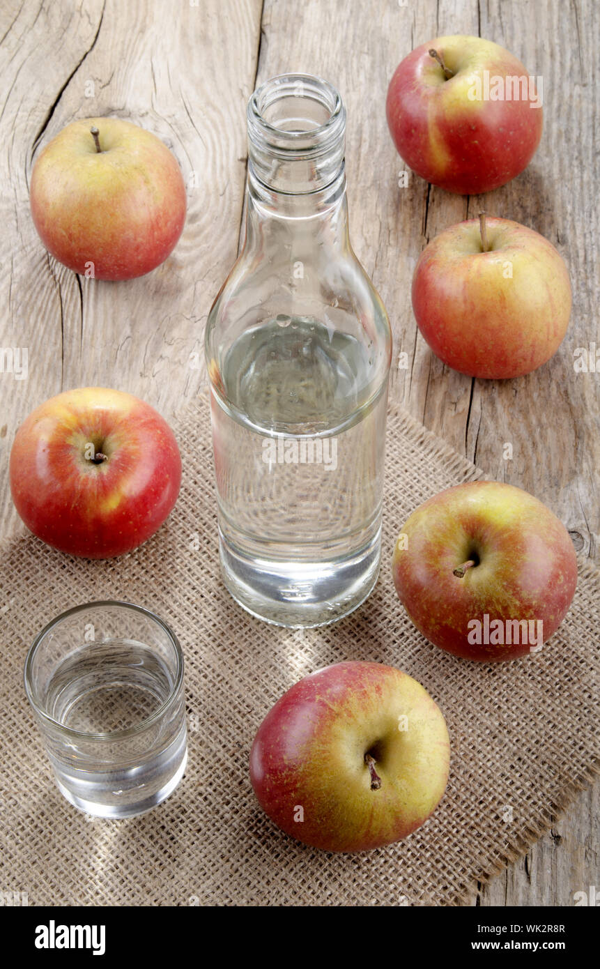 bottle and glass filled with hungarian palinka made from apple Stock ...