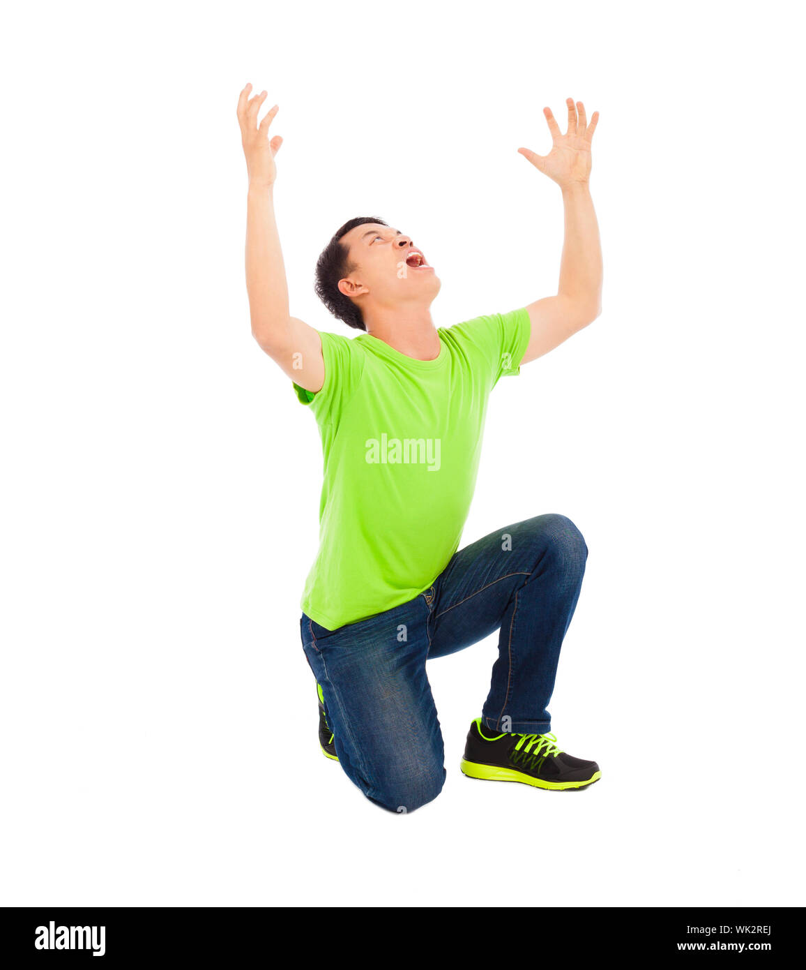 Young man raise hands and screaming Stock Photo - Alamy