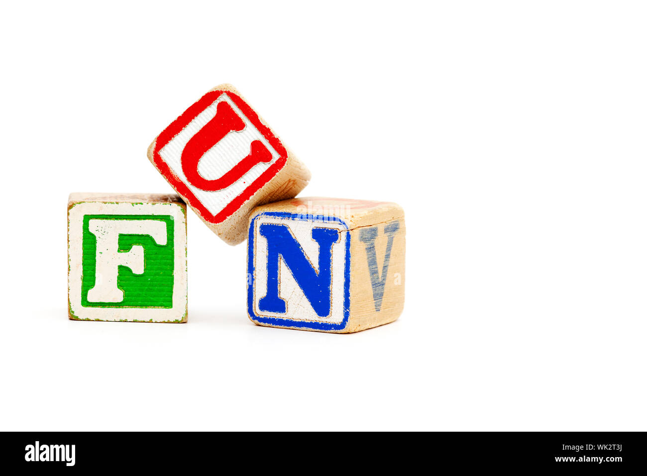 The word fun with childrens wooden blocks Stock Photo - Alamy