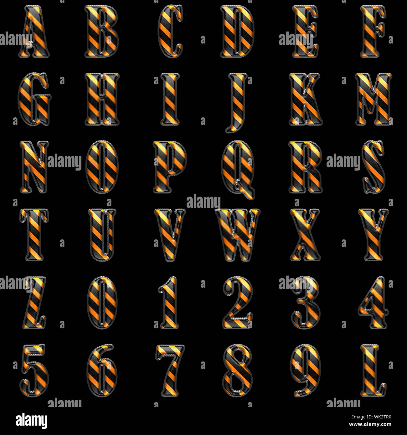 metal orange and black alphabet on black background Stock Photo - Alamy