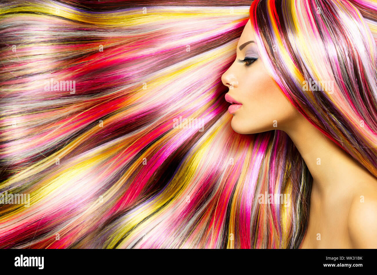 Beauty Fashion Model Girl with Colorful Dyed Hair Stock Photo - Alamy