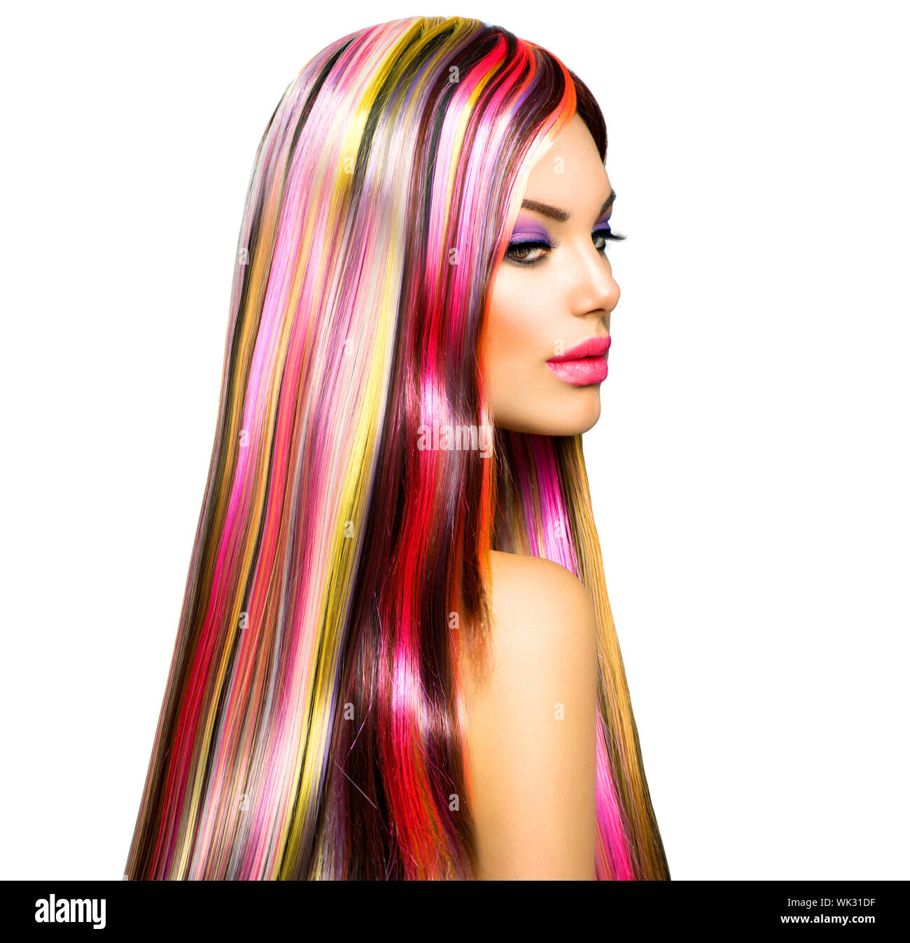 Colorful Hair and Makeup. Beauty Fashion Model Girl Stock Photo - Alamy