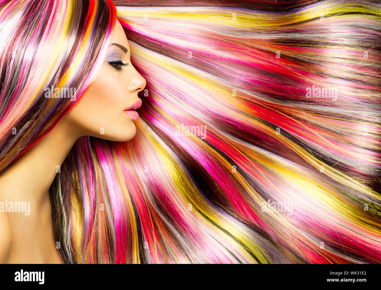 Beauty Fashion Model Girl with Colorful Dyed Hair Stock Photo - Alamy