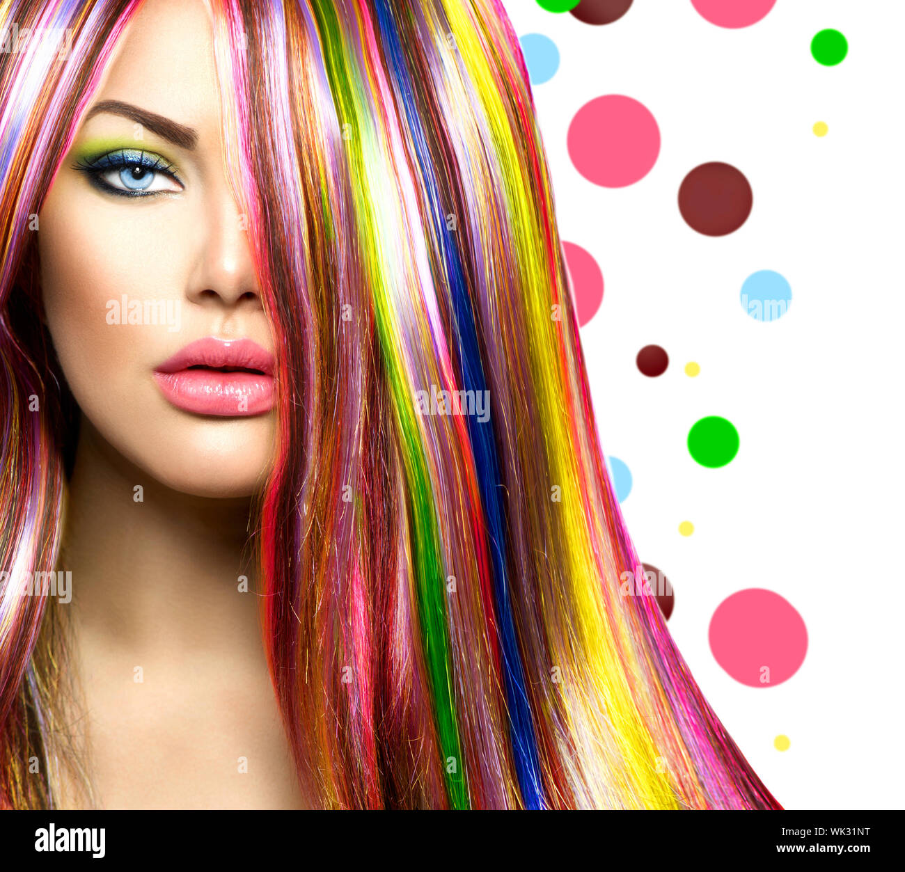Colorful Hair and Makeup. Beauty Fashion Model Girl Stock Photo - Alamy