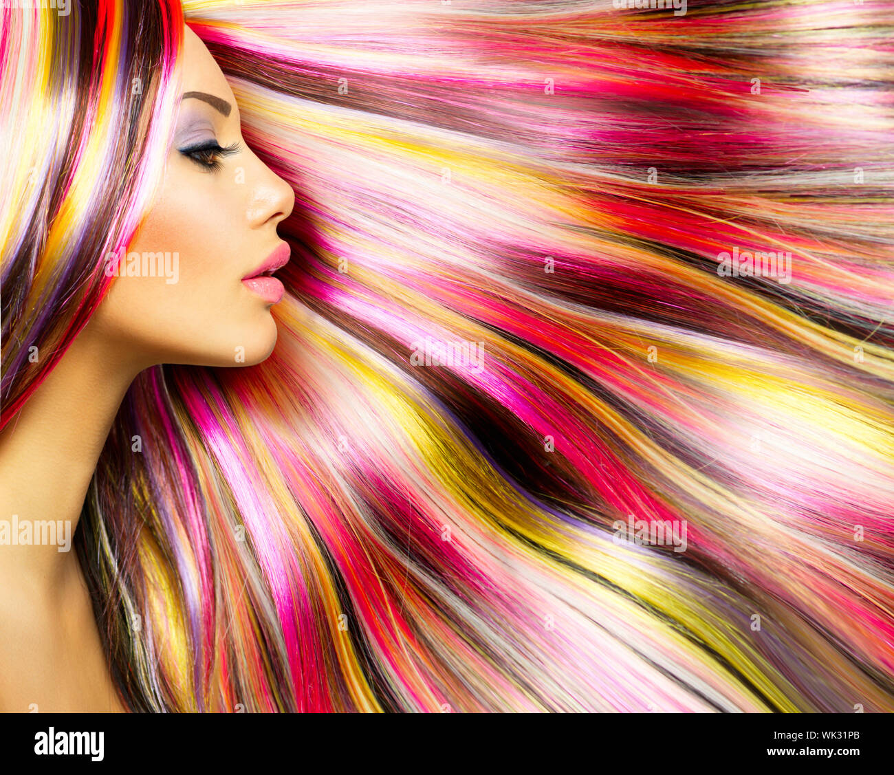 Beauty Fashion Model Girl with Colorful Dyed Hair Stock Photo - Alamy