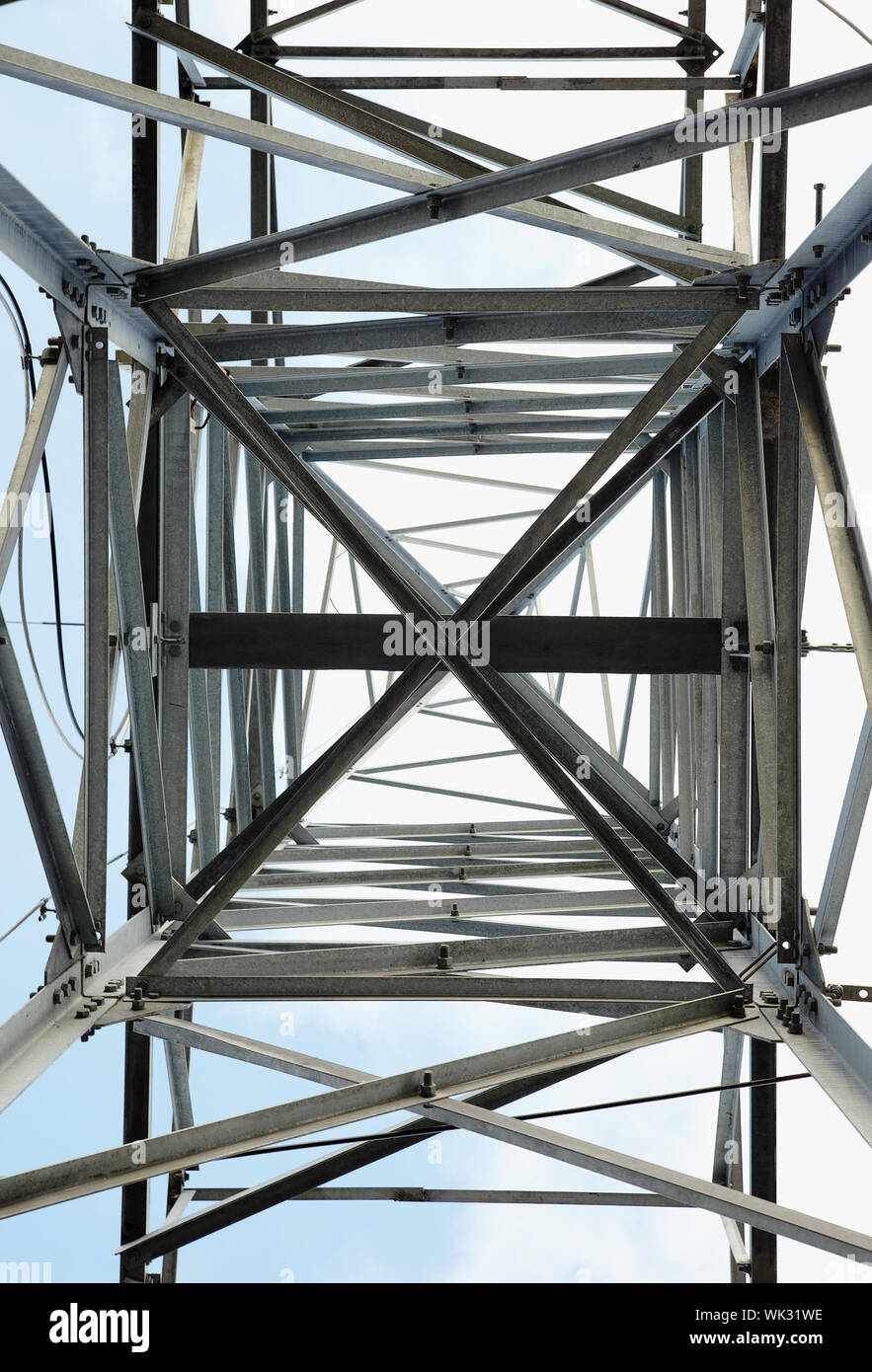 The design of high-voltage steel tower - bottom view Stock Photo - Alamy