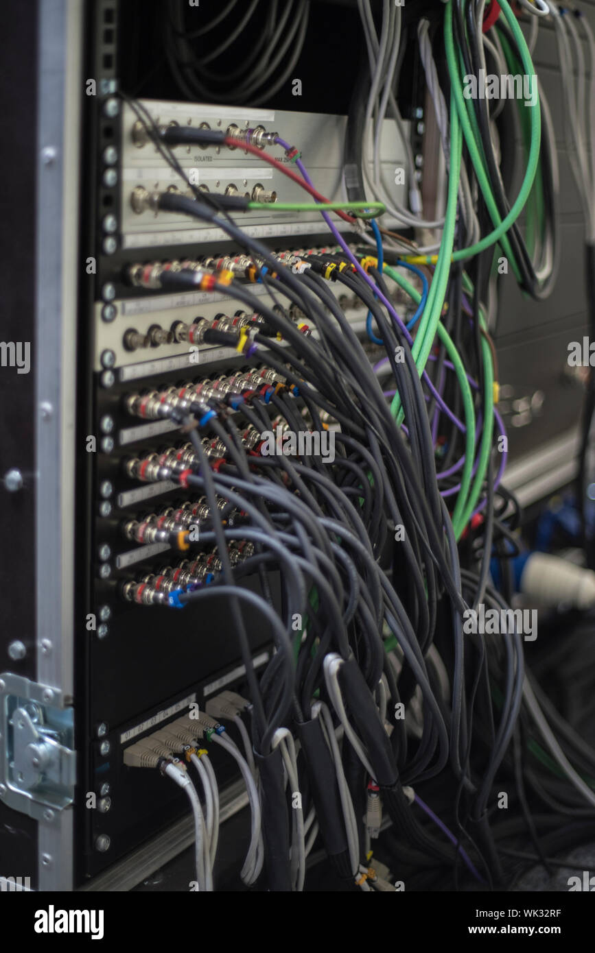 electrical wires for concert light. Stage preparation Stock Photo - Alamy