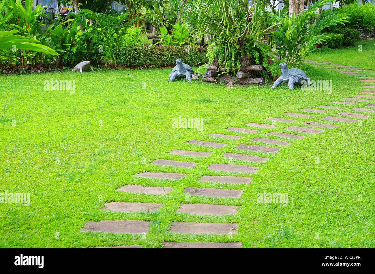 Garden stone path with grass Stock Photo - Alamy