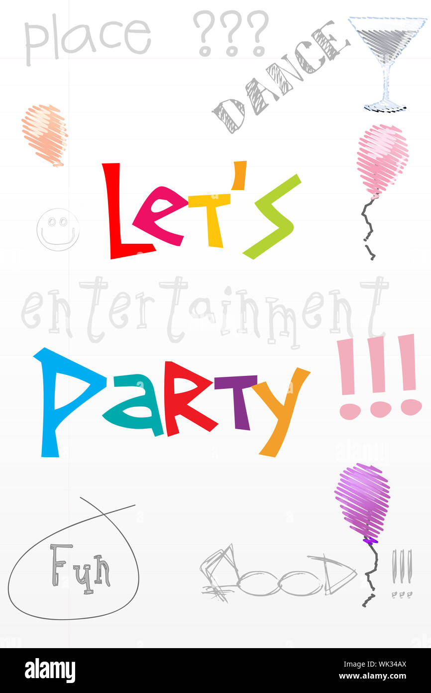 illustration of let's party card in sketcht look Stock Photo - Alamy