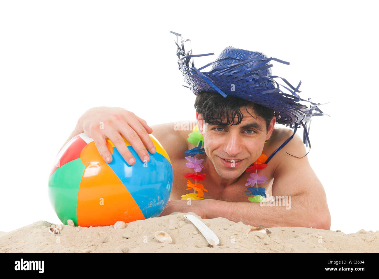 Young man laying at the beach isolated over white background Stock ...