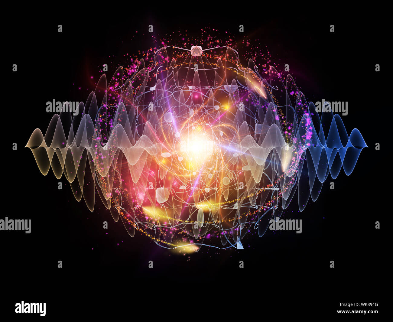 Atomic series. Abstract concept of atom and quantum waves illustrated ...