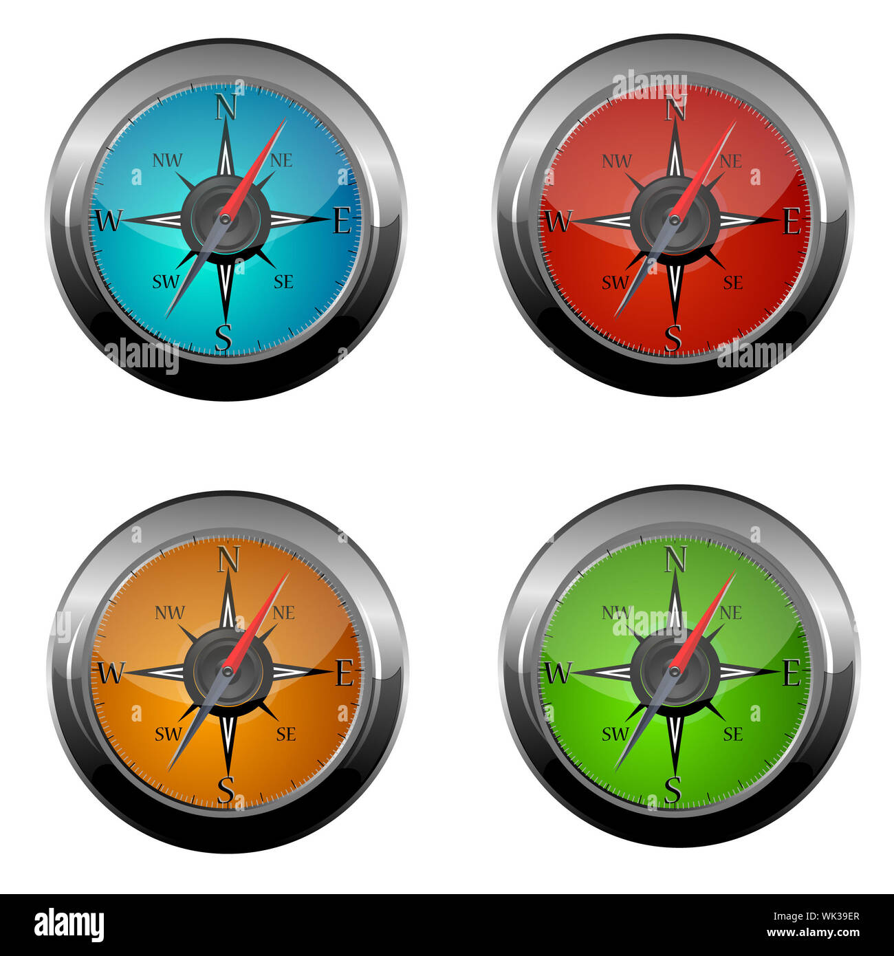 illustration of set of icon with different color compass Stock Photo ...