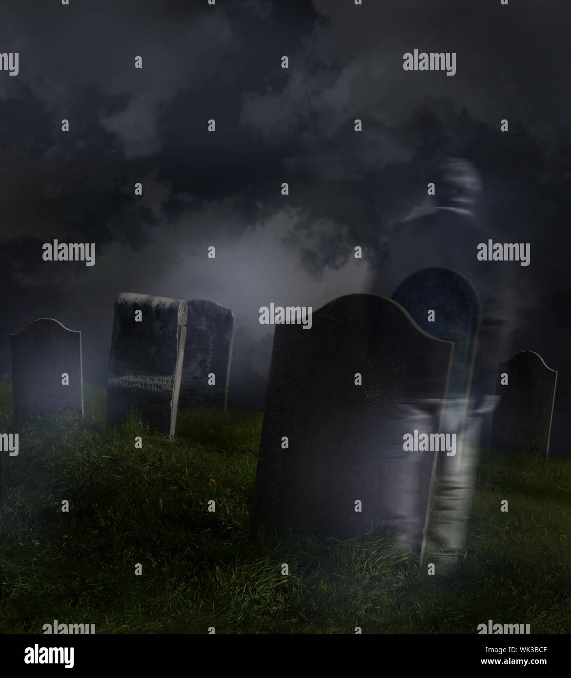 Ghostly man wandering in an old cemetery Stock Photo - Alamy