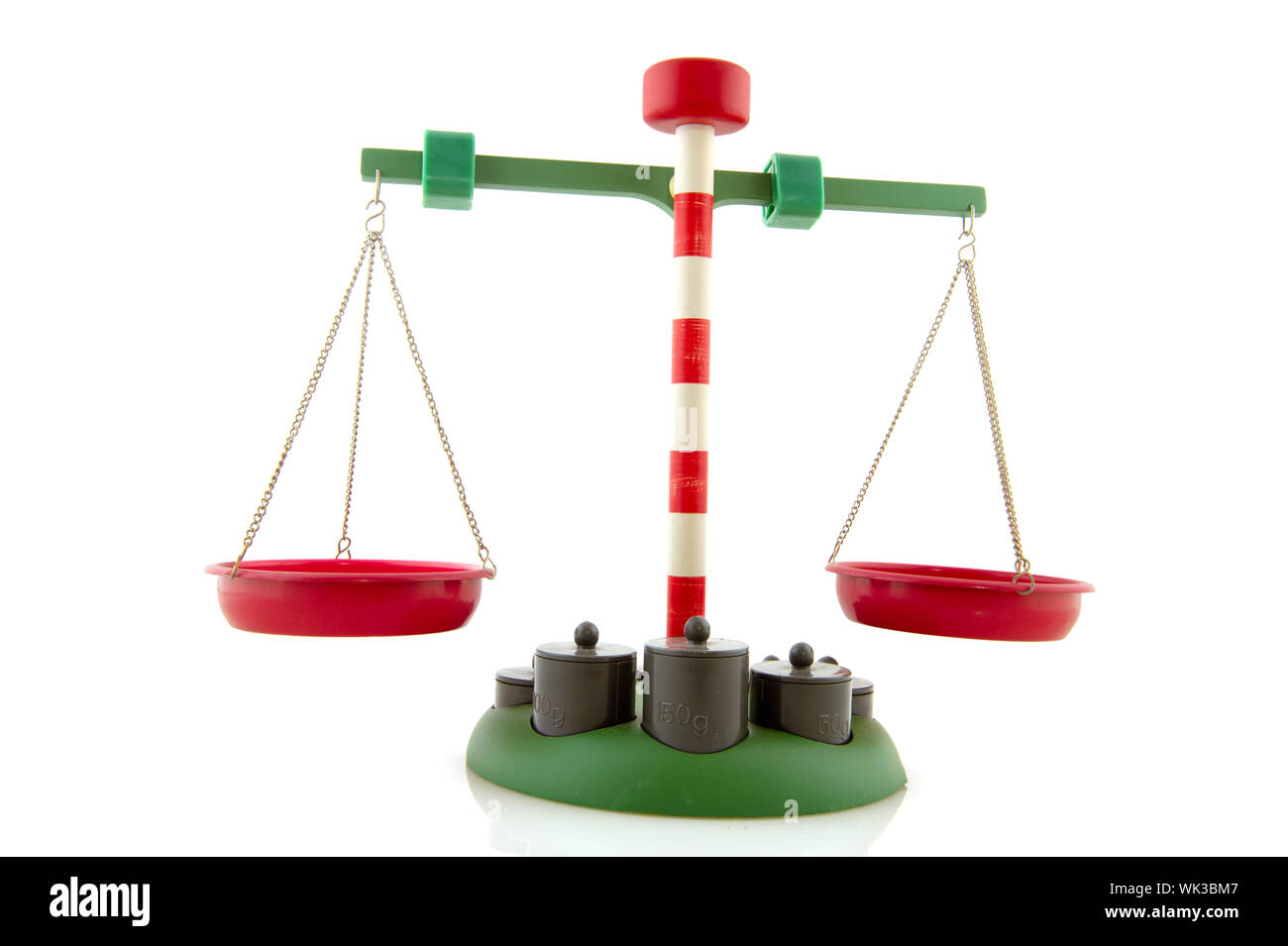 Balance scale with weights isolated over white Stock Photo - Alamy