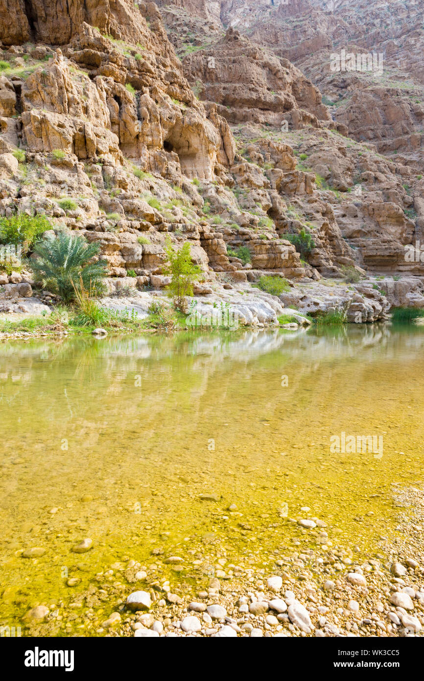 Image of Wadi Shab in Oman with rocks, river and palms Stock Photo - Alamy
