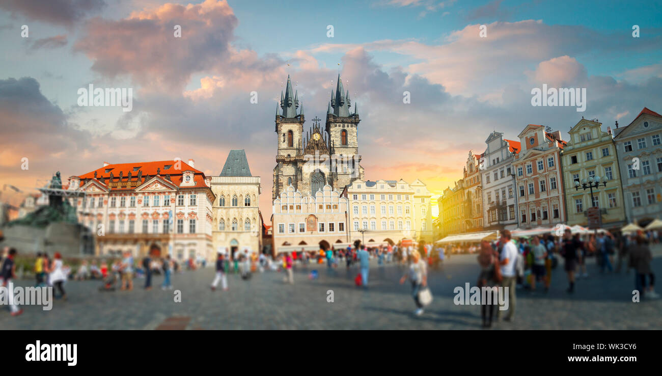 Prague Old town square, Tyn Cathedral. under sunlight Stock Photo - Alamy