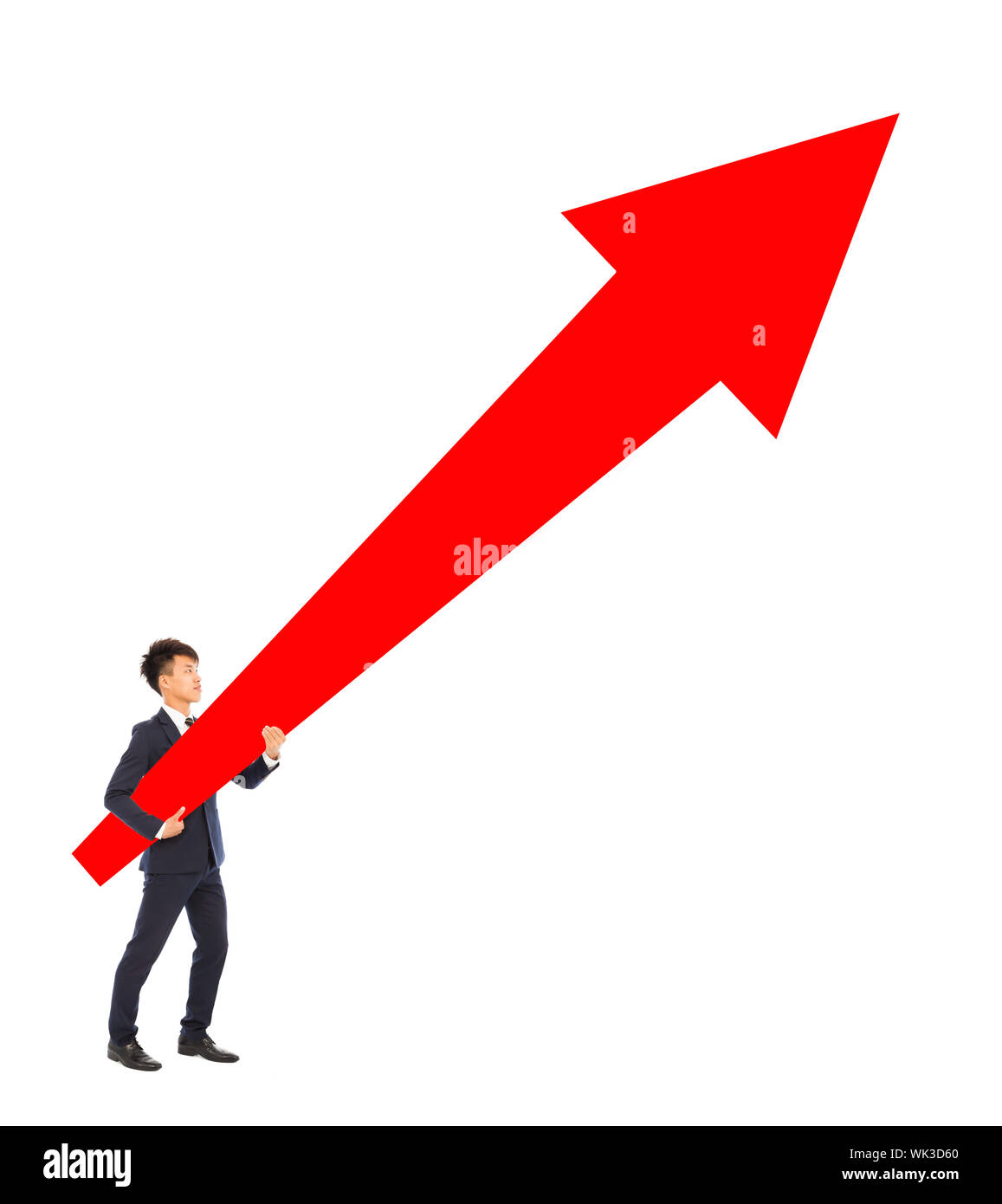 businessman standing and holding a upward red arrow Stock Photo - Alamy