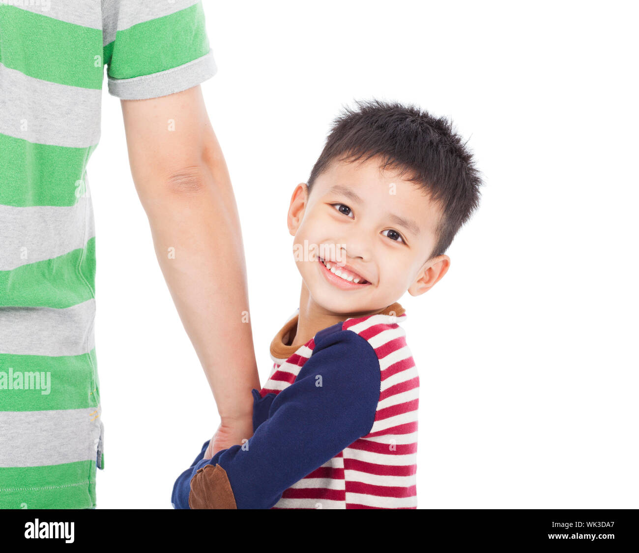 happy little boy holding the hand of father Stock Photo - Alamy