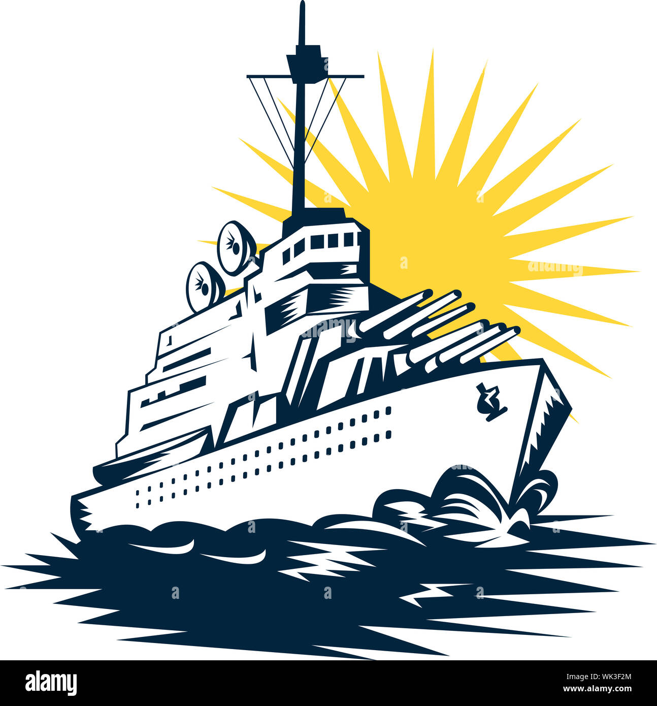 illustration of a battleship with big guns Stock Photo - Alamy