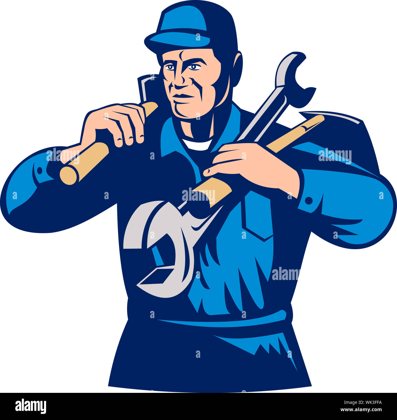 illustration of a tradesman handyman worker carrying tools Stock Photo ...