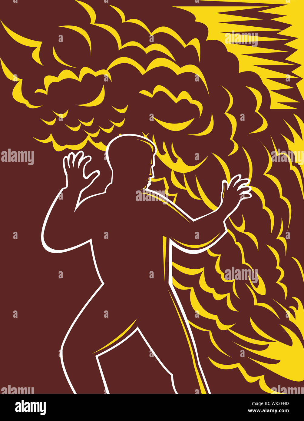 illustratino of a Man scared in front of burning fire and smoke Stock ...