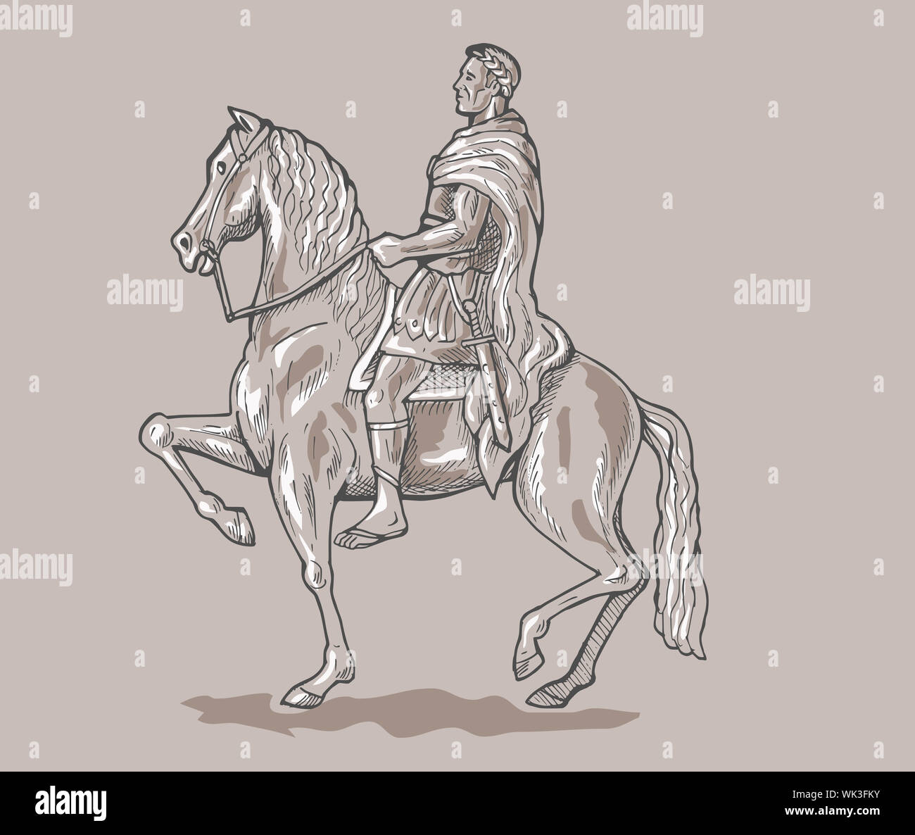 hand sketched, drawn vector illustration of a Roman emperor soldier ...