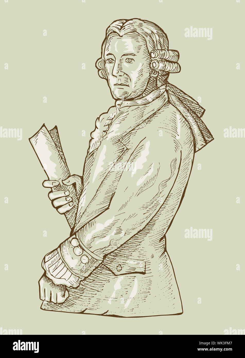 hand sketch illustration of a 17th century gentleman or aristocrat ...