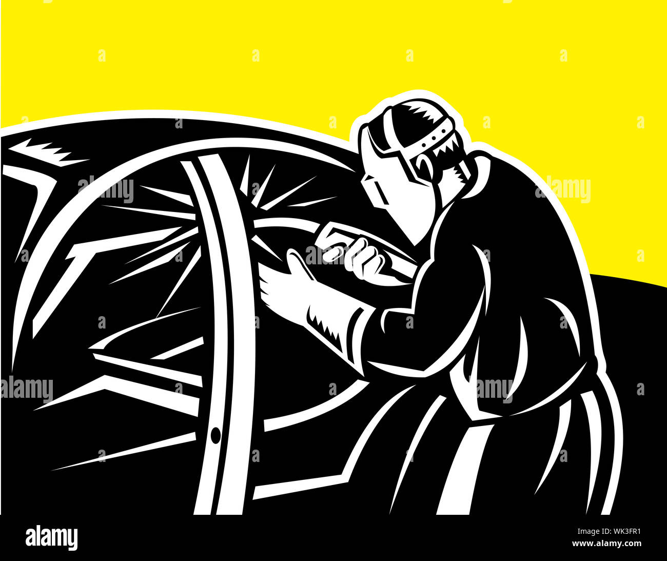 illustration of a Welder with welding torch working on car Stock Photo ...