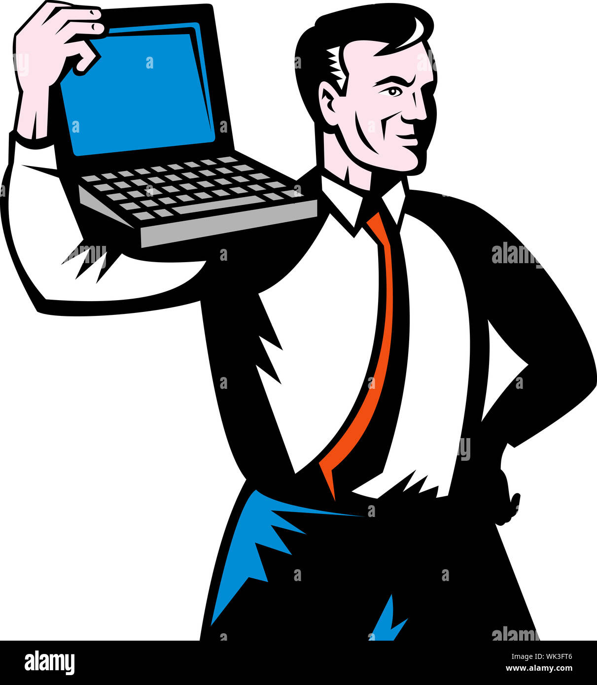 illustration of a Man carrying computer notebook laptop on his ...